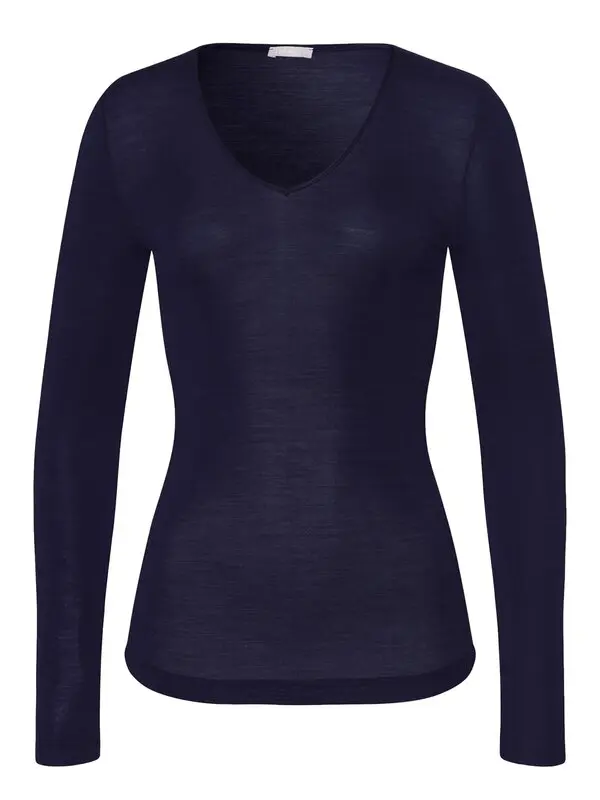 Hanro Woolen Silk Long-sleeve T-shirt - Navy