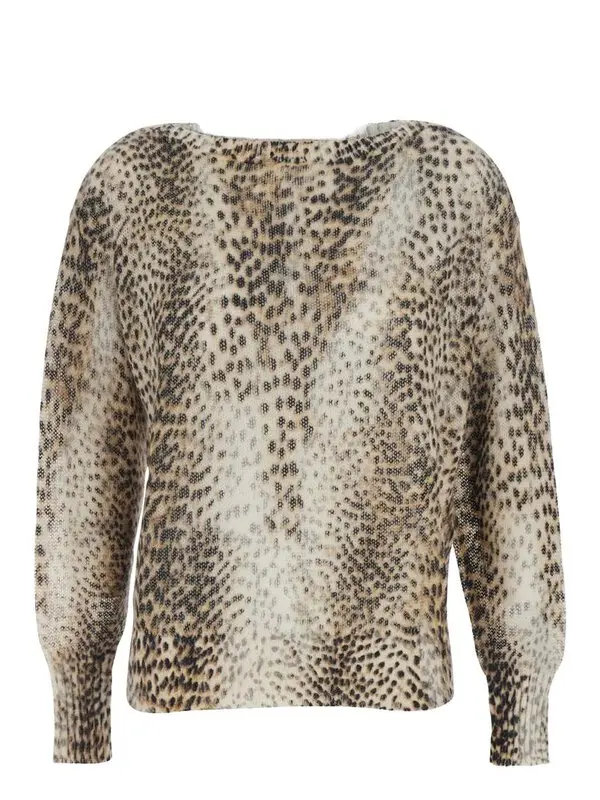 TWINSET Crewneck Leopard Print Sweater - Brown