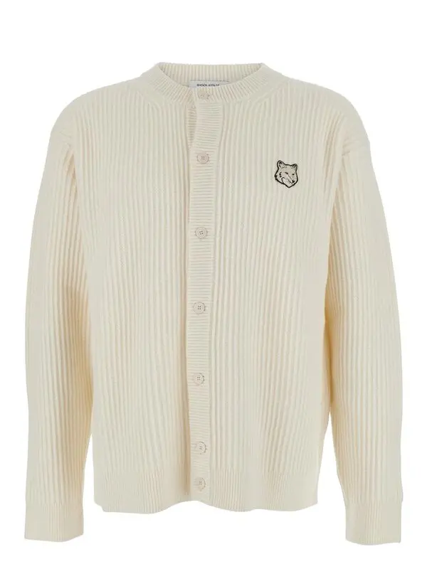 Maison Kitsuné Ribbed-knit Wool Cardigan - Beige