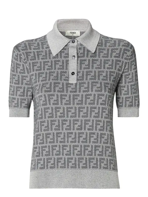 Fendi Short-sleeved Jacquard Polo Shirt - Grey