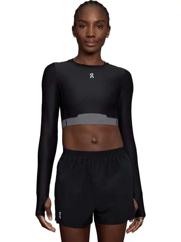 On Train Long Sleeve Crop Top - Black