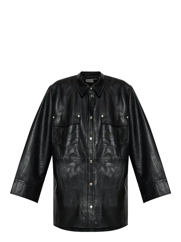 GESTUZ Leather Shirt With Snap Fasteners - Black