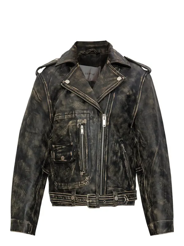 GESTUZ Gzrylee Leather Biker Jacket - Black