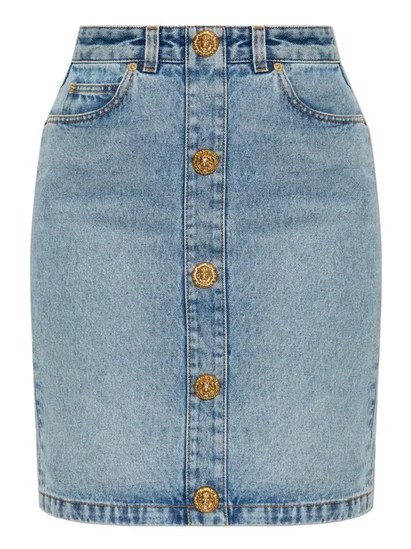 Balmain Pencil Denim Skirt With Decorative Buttons - Blue