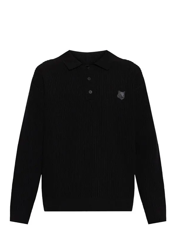 Maison Kitsuné Ribbed Sweater With Logo - Black