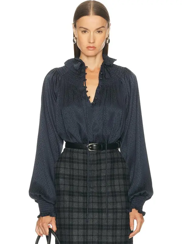 Burberry Long Sleeve Blouse - Black Ip Pattern