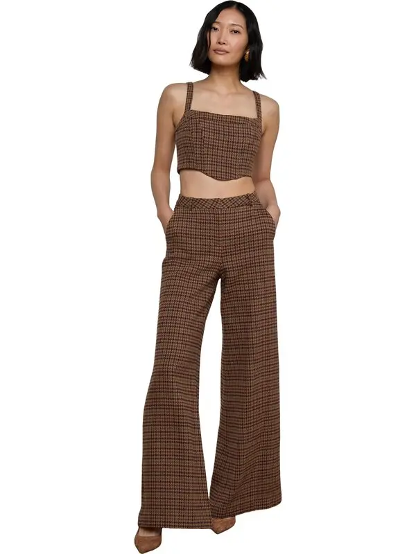 L'Agence Pilar Houndstooth Wide-leg Pants - Dark Brown Multi Houndstooth