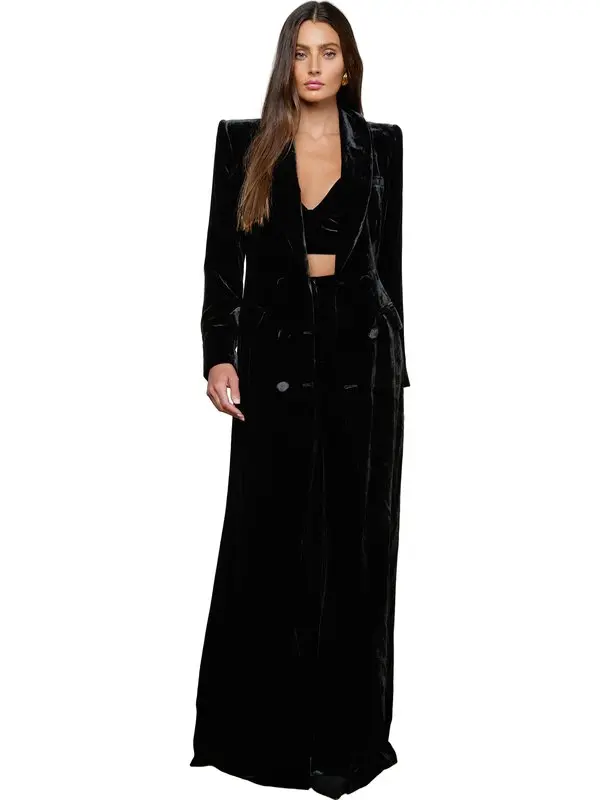 L'Agence Stormi Velvet Tuxedo Maxi Dress - Black