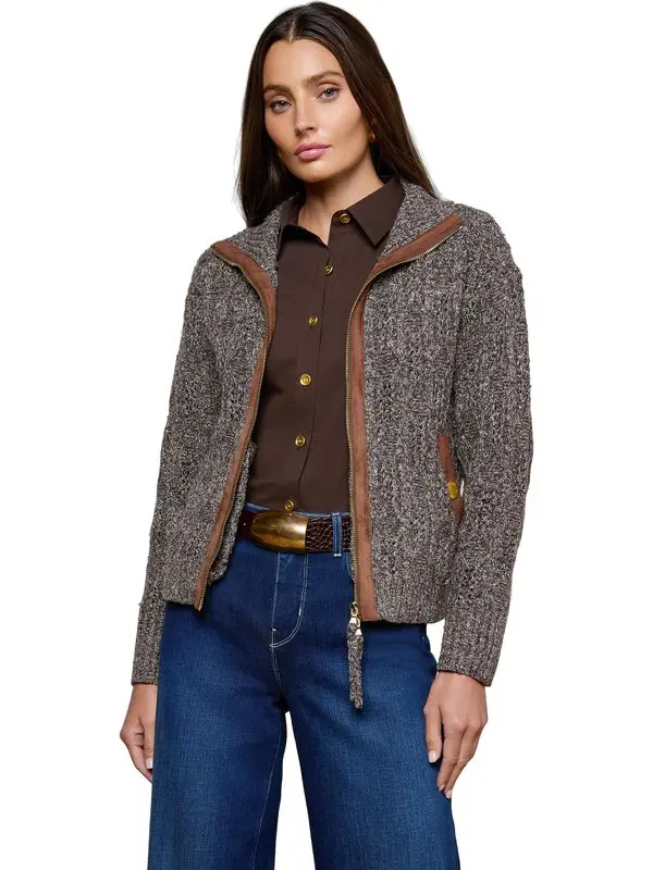L'Agence Shiloh Cable Knit Cardigan - Carafe Brown Multi