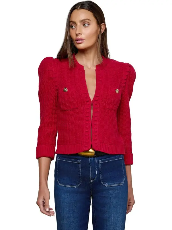 L'Agence Delli Cropped Cardigan - Engine Red/gold