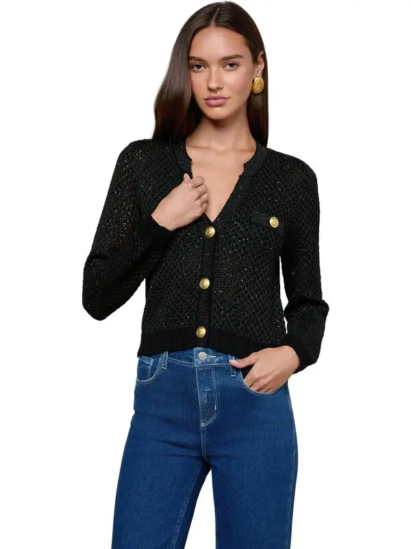 L'Agence Blanca Sequin Cardigan - Black Gunmetal/gold