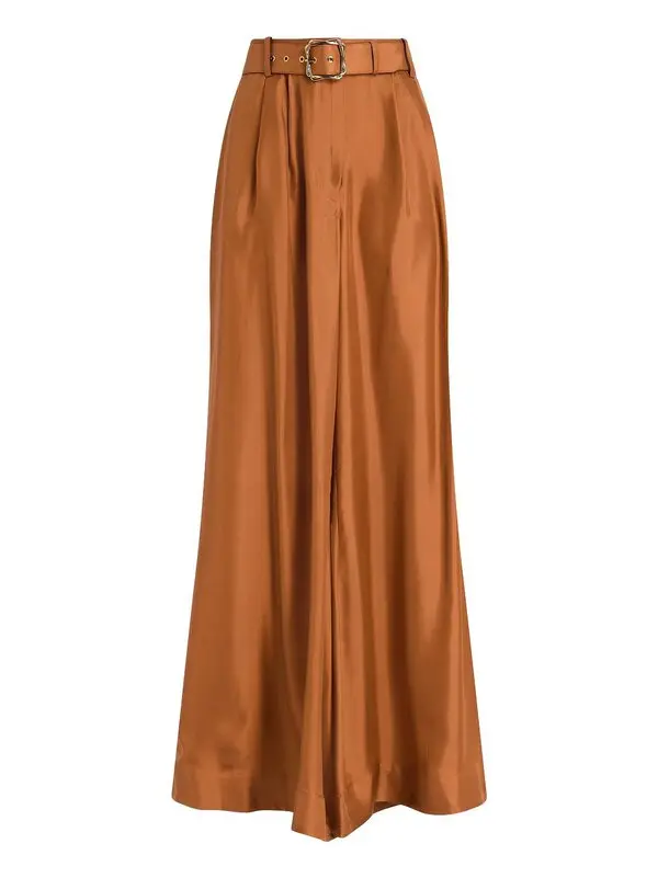 Zimmermann Belted Silk-twill Wide-leg Pants - Light Brown