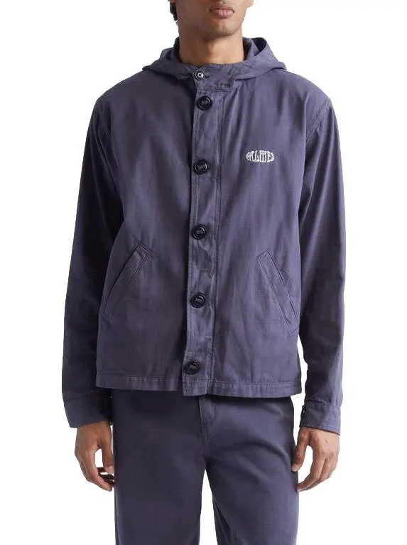 PALMES Hooded Herringbone Twill Jacket - Dark Blue
