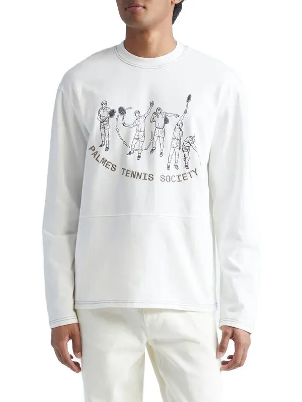 PALMES Practice Tennis Long Sleeve Graphic T-shirt - Off White