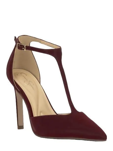Jessica Simpson Willna T-strap Pointed Toe Pumps - Dark Cherry Satnll