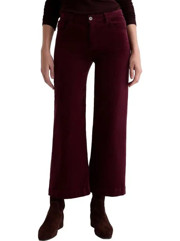Ag Saige Mid-rise Ankle Wide-leg Corduroy Pants - Winery