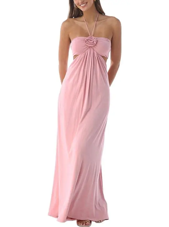 SKY Rosette Halter Maxi Dress - Pink