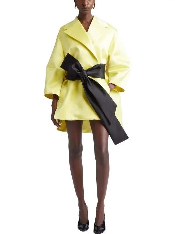 Givenchy Belted Duchesse Satin Cocoon Wrap Coat - Acid Yellow