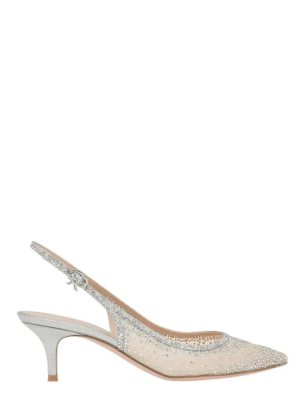 GIANVITO ROSSI Regina Slingback - Silver - Silk Organza