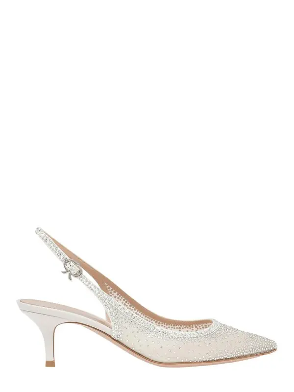 GIANVITO ROSSI Regina Slingback - White - Silk Organza