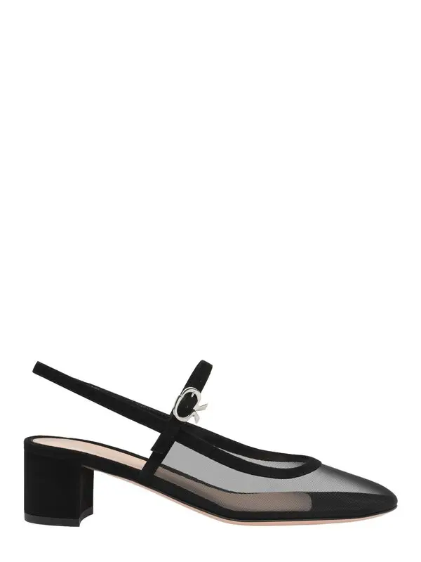 GIANVITO ROSSI Francoise Mesh And Suede Slingbacks - Black