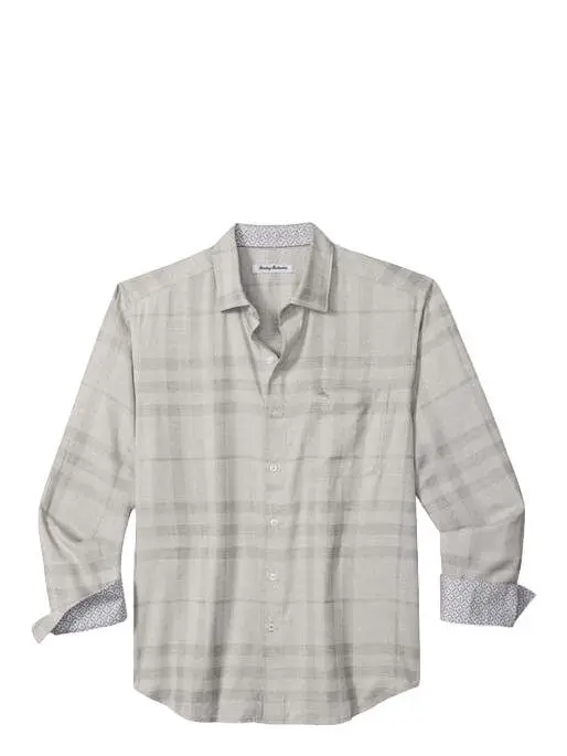 Tommy Bahama Silver Mist Plaid Cotton & Viscose Button-up Shirt - Silver Streak