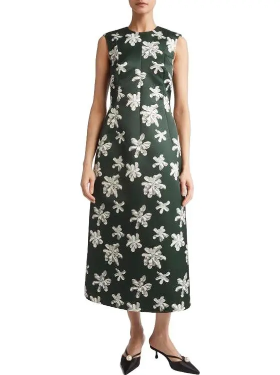 EMILIA WICKSTEAD Rumi Genzianella Fit & Flare Midi Dress - Ivory Floral On Hunter Green