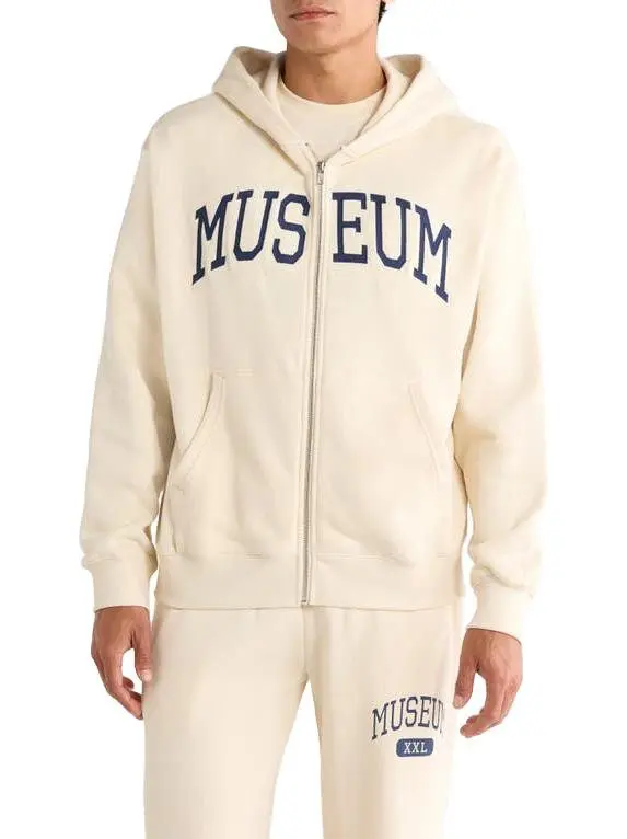 MUSEUM OF PEACE & QUIET Xxl Logo Appliqué Zip Hoodie - Bone