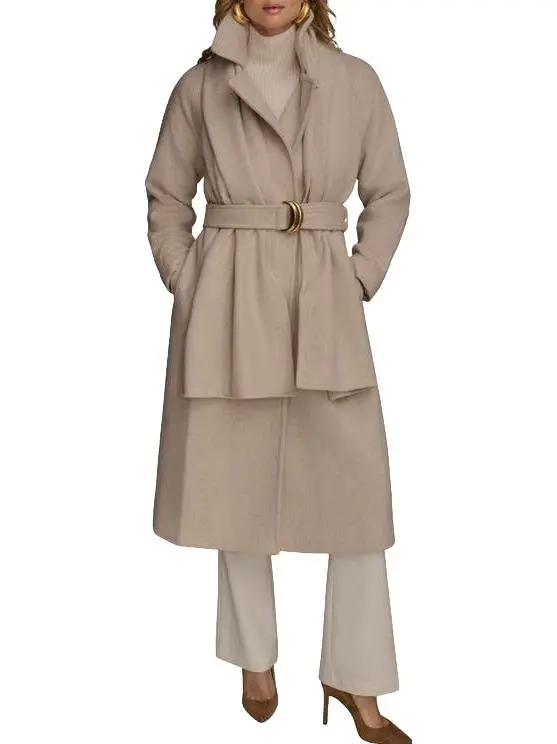 Donna Karan New York Wool-blend Belted Coat With Scarf - Bone Heather