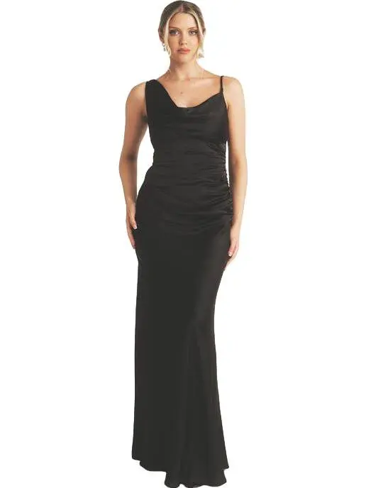 SIX STORIES Cowl Front Asymmetric Bridesmaid Dress - Black