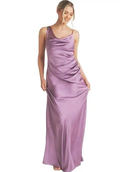 SIX STORIES Cowl Front Asymmetric Bridesmaid Dress - Orchid