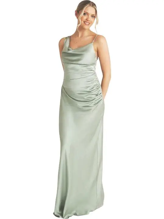 SIX STORIES Cowl Front Asymmetric Bridesmaid Dress - Sage