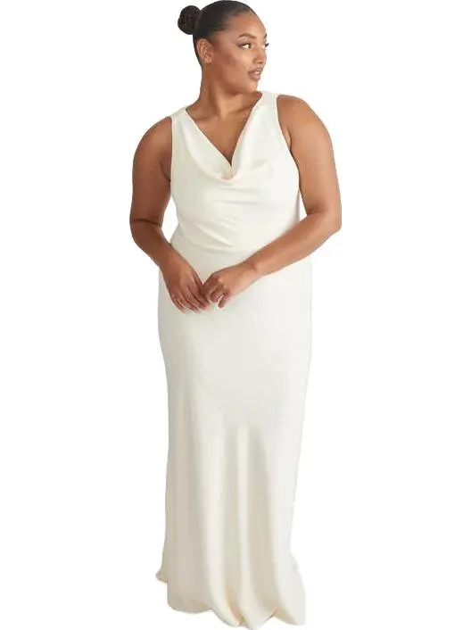 SIX STORIES Cowl Front Crepe Maxi Dress - Almond
