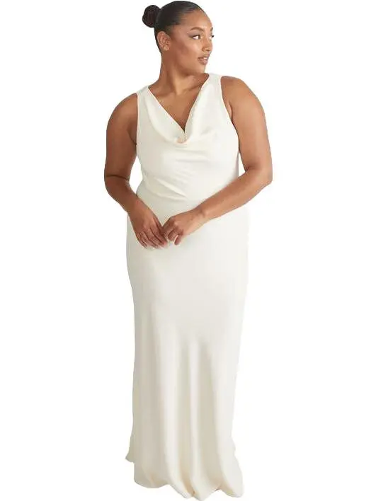 SIX STORIES Cowl Front Crepe Maxi Dress - Almond