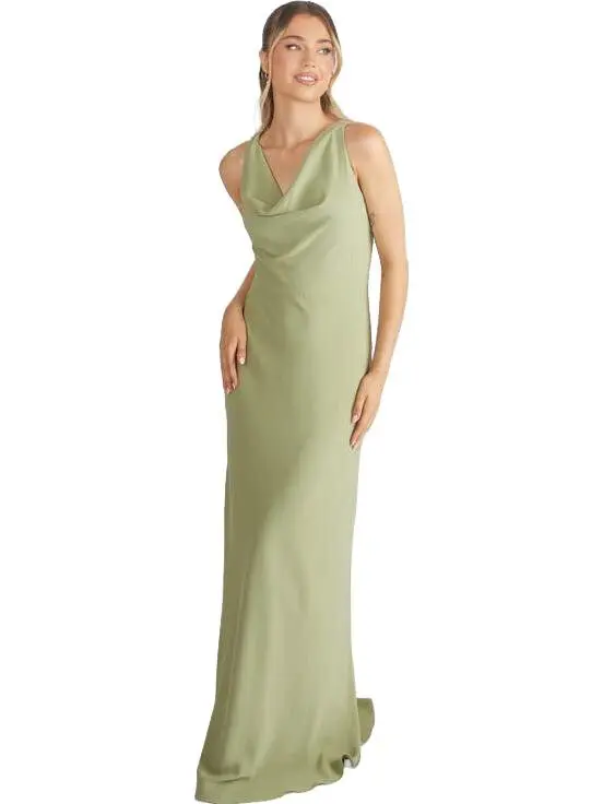 SIX STORIES Cowl Front Crepe Maxi Dress - Sage