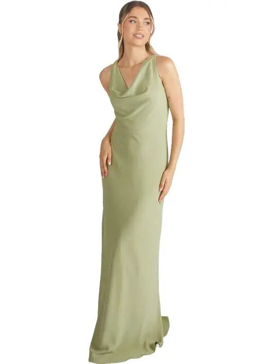 SIX STORIES Cowl Front Crepe Maxi Dress - Sage
