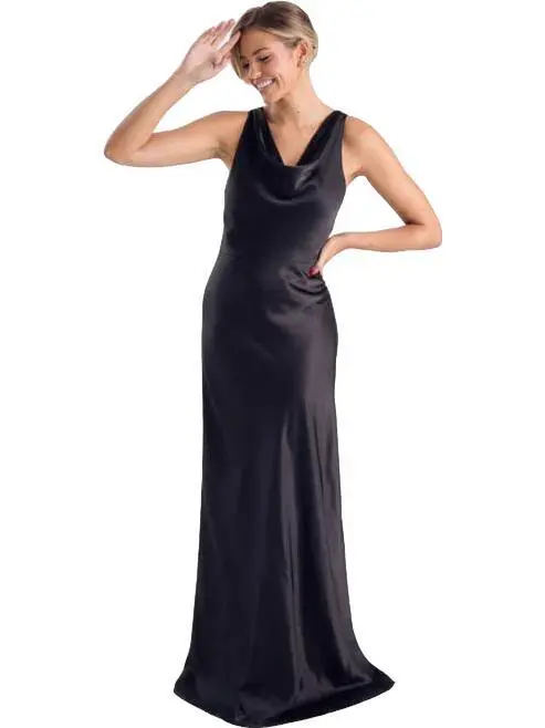 SIX STORIES Satin Cowl Front Maxi Dress - Black