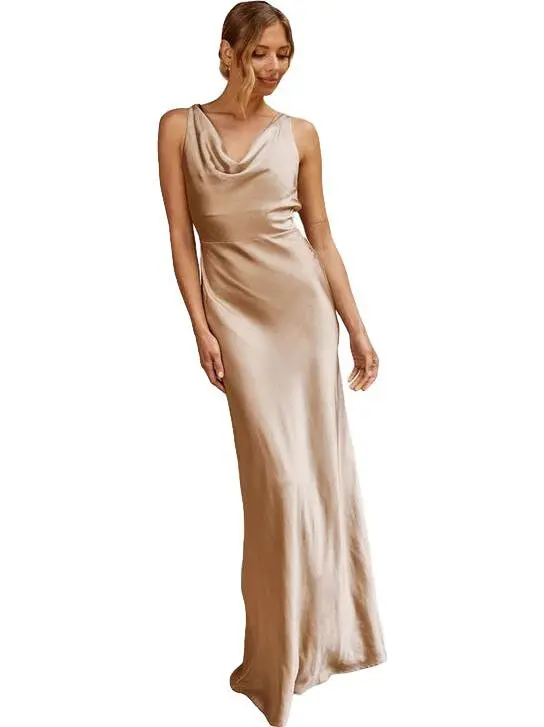 SIX STORIES Chiffon Bandeau Satin Maxi Dress - Champange