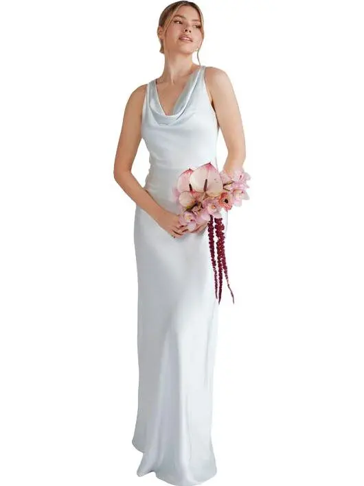 SIX STORIES Satin Cowl Front Maxi Dress - Ice Blue