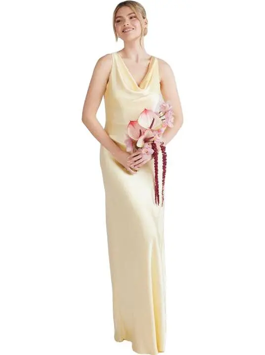 SIX STORIES Chiffon Bandeau Satin Maxi Dress - Lemon