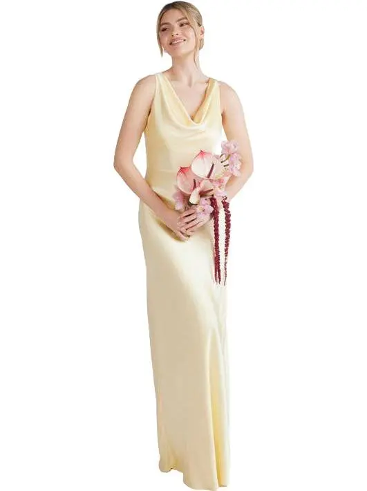 SIX STORIES Satin Cowl Front Maxi Dress - Lemon