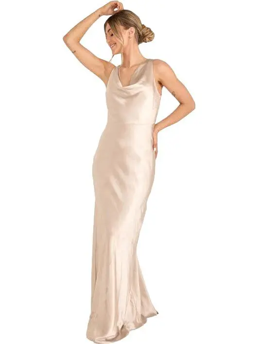 SIX STORIES Satin Cowl Front Maxi Dress - Oyster