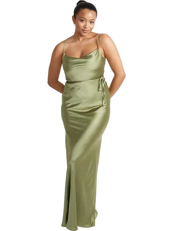 SIX STORIES Cami Cowl Front Satin Maxi Gown - Moss Green