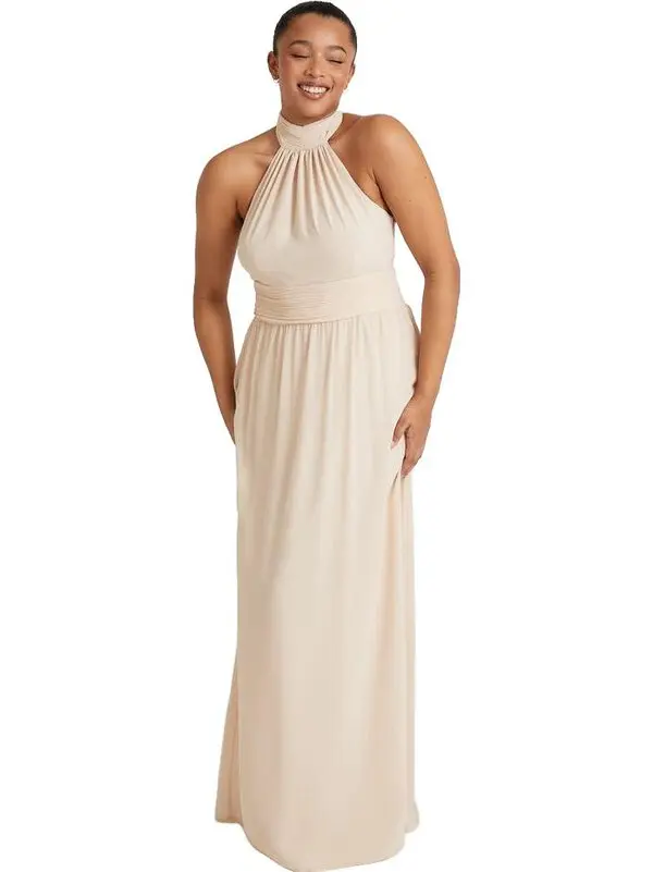 SIX STORIES Halter Neck Chiffon Dress - Cream