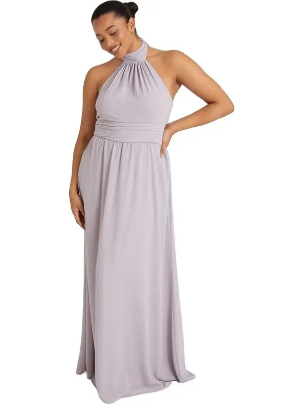 SIX STORIES Halter Neck Chiffon Dress - Lilac