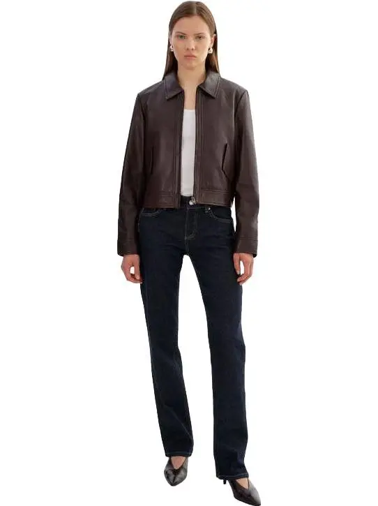 LAMARQUE Tess Leather Jacket - Dark Brown