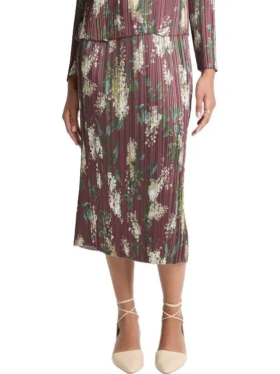 Vince Printed Pleated Midi Skirt - Dark Bordeaux