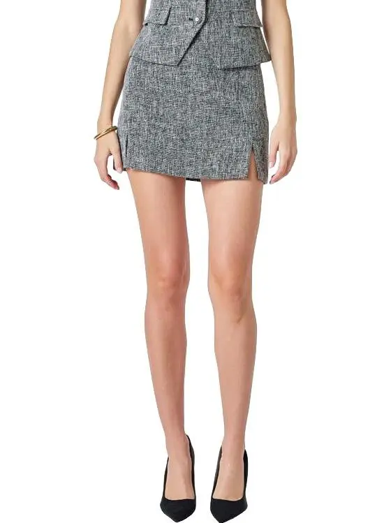 Endless Rose High-waist Tweed Mini Skirt - Black/white
