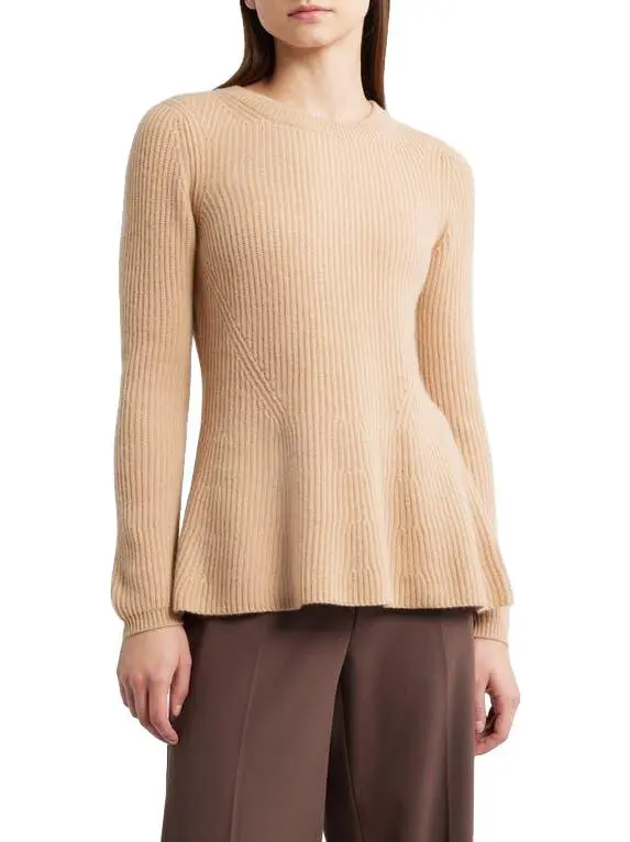 Elie Tahari Leona Peplum Cashmere Sweater - French Beige