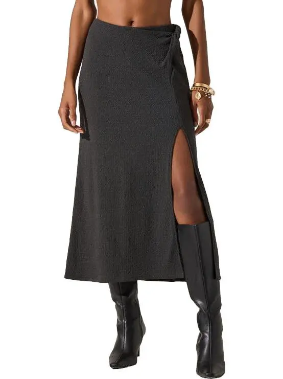 Astr The Label Lindy Textured Knit Twist Waist Midi Skirt - Charcoal